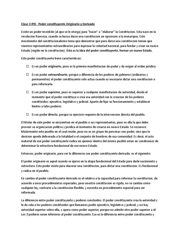 Clase 3 IPD - Poder Constituyente Originario y Derivado | PDF | Crimen ...