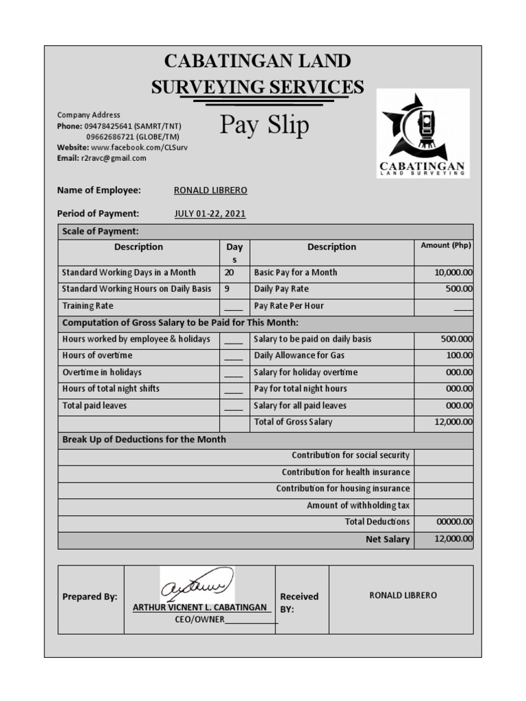 Pay Slip Template CLSURV | PDF