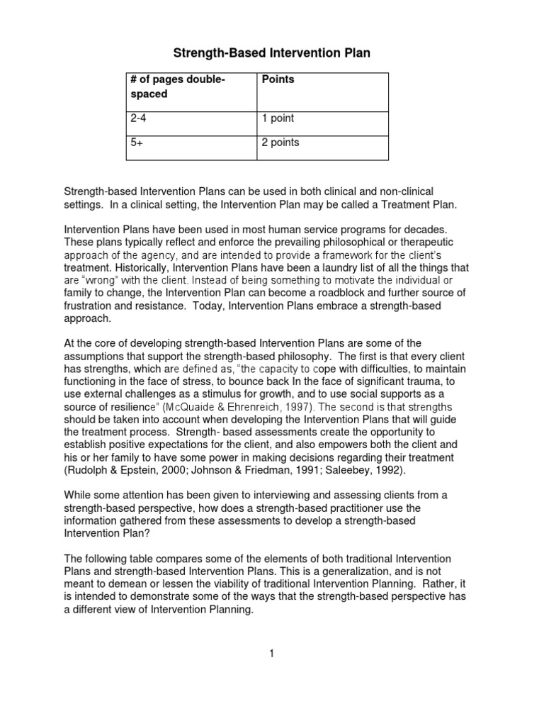 Strength Based Intervention Plan | PDF | Goal | Intervention (Counseling)