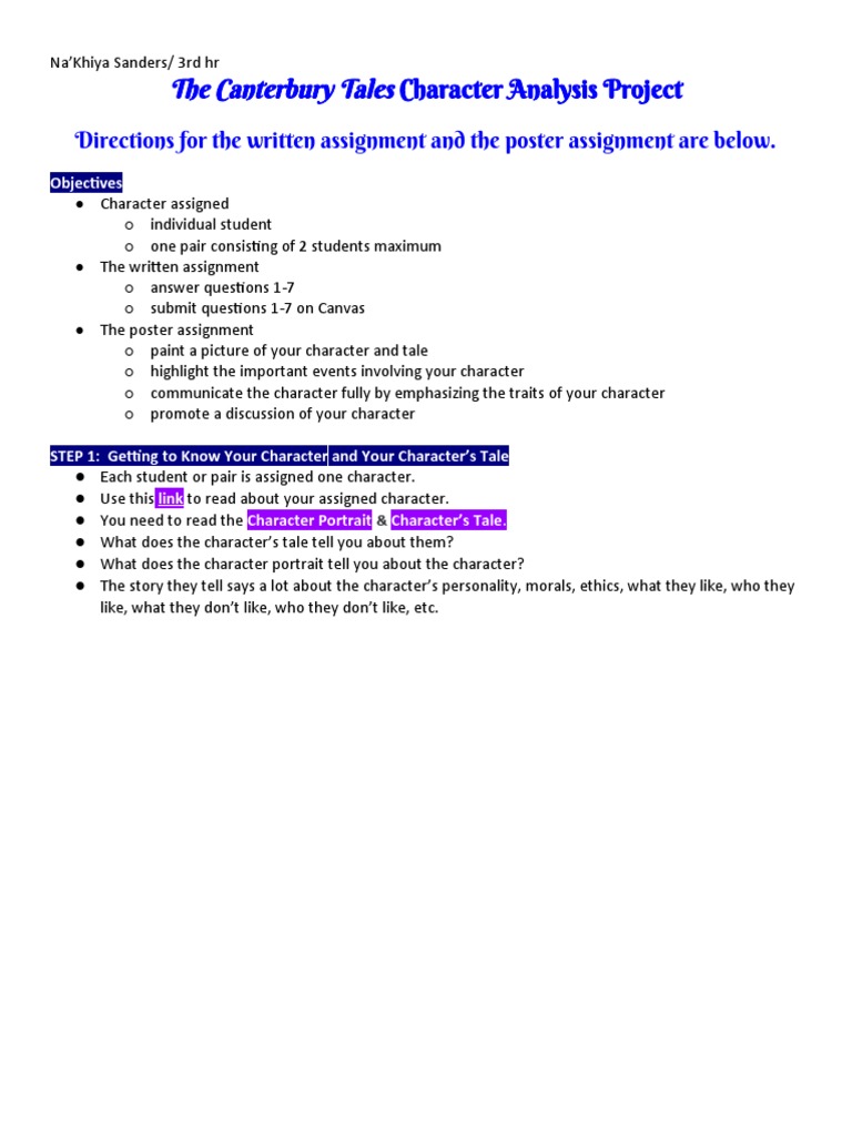 2021 Canterbury Tales Character Analysis Project-1 | PDF