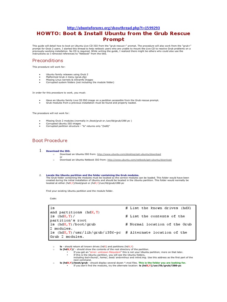 HOWTO: Boot & Install Ubuntu From The Grub Rescue Prompt: Preconditions ...