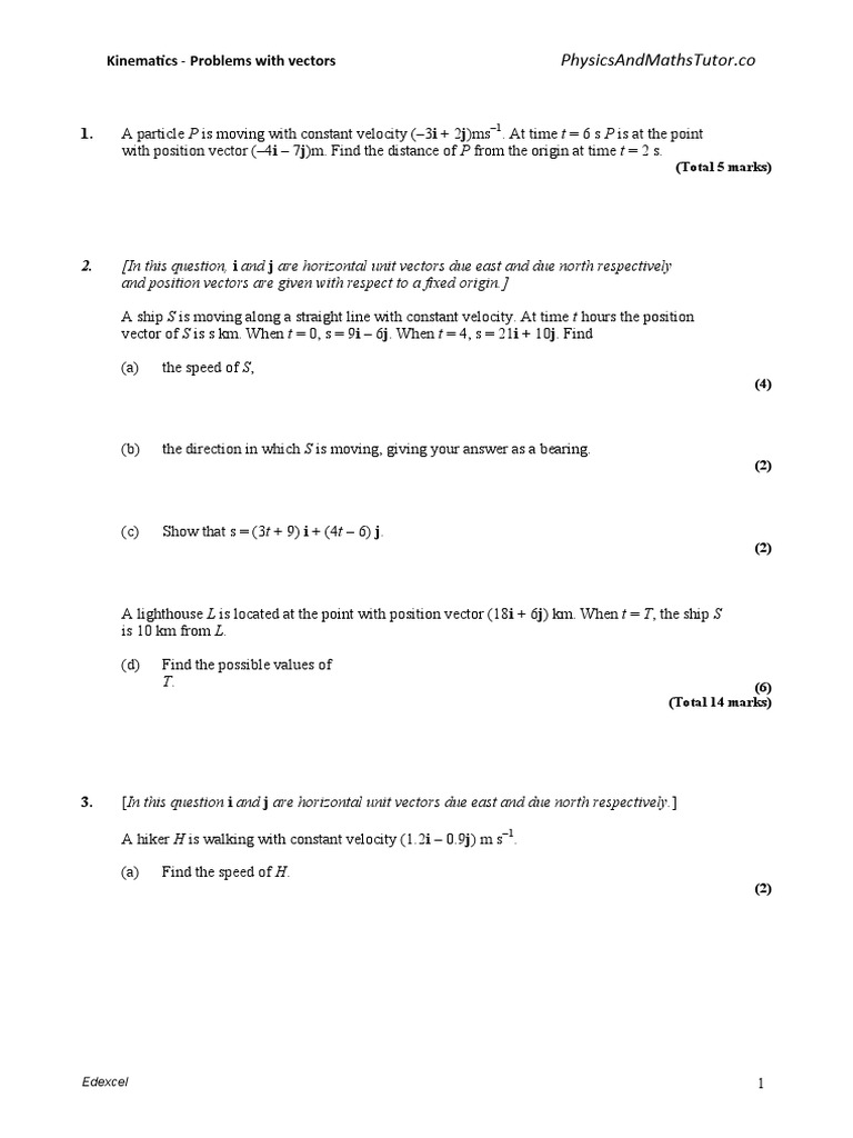 Kinematics - Problems With Vectors 1 | PDF | Velocity | Speed