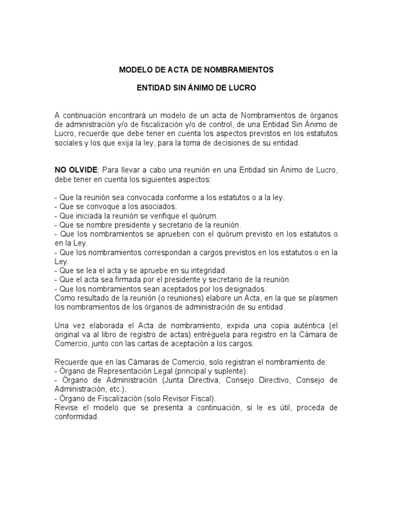 Modelo de Acta de Nombramientos | PDF | Gobierno