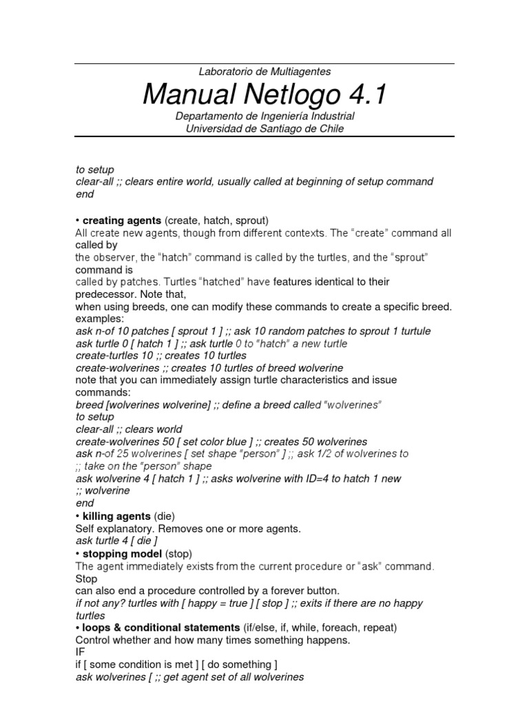Manual Netlogo 4.1: Creating Agents (Create, Hatch, Sprout) | PDF | Integer (Computer Science ...