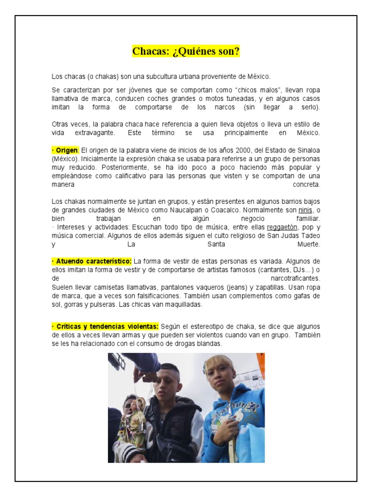 Características de la tribu urbana Chakas | PDF | America latina ...