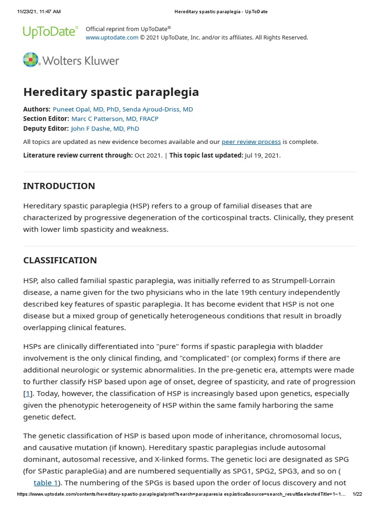Hereditary Spastic Paraplegia - UpToDate | PDF | Amyotrophic Lateral Sclerosis | Clinical Medicine