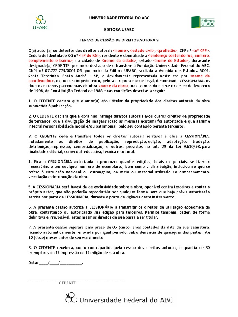 Modelo Termo Cessão Direitos Autorais Pdf Direitos Autorais