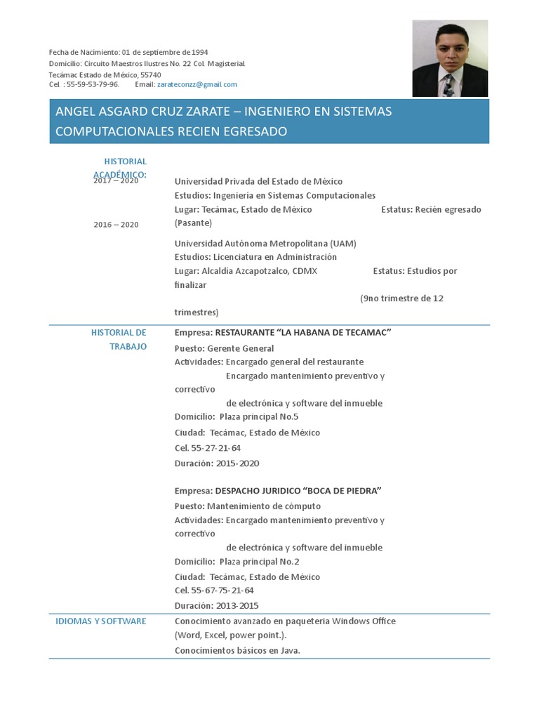 CV-Ing. Cruz Zarate Angel Asgard | PDF | Microsoft Office | Informática