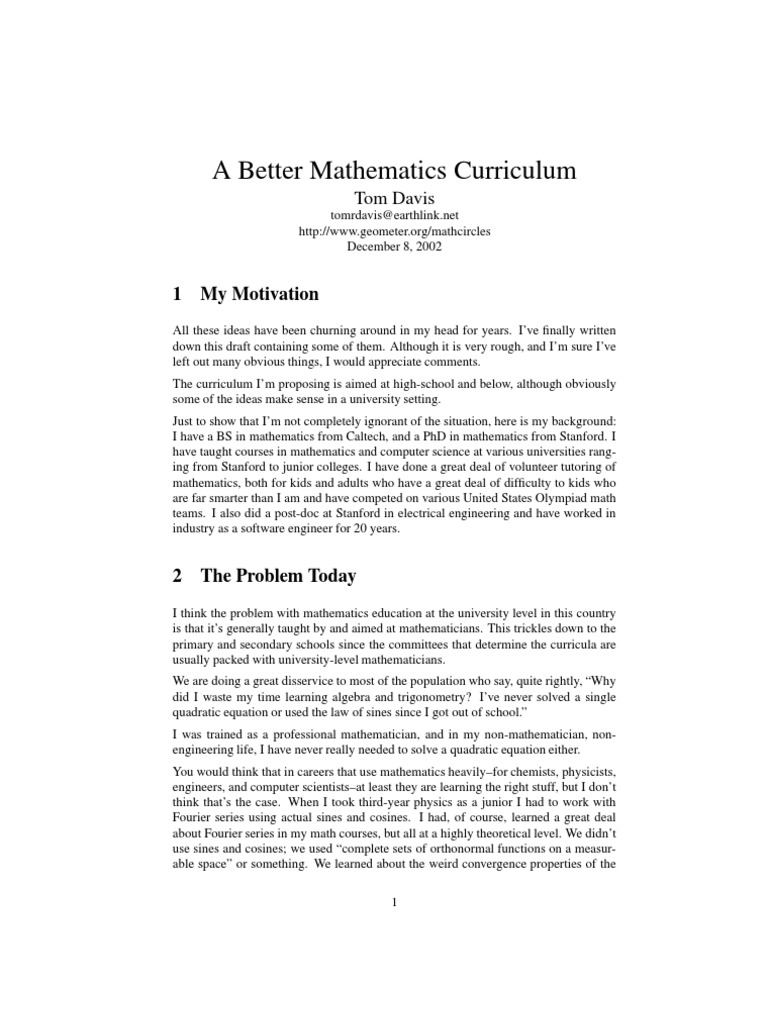 Curriculum | PDF | Pure Mathematics | Fourier Series