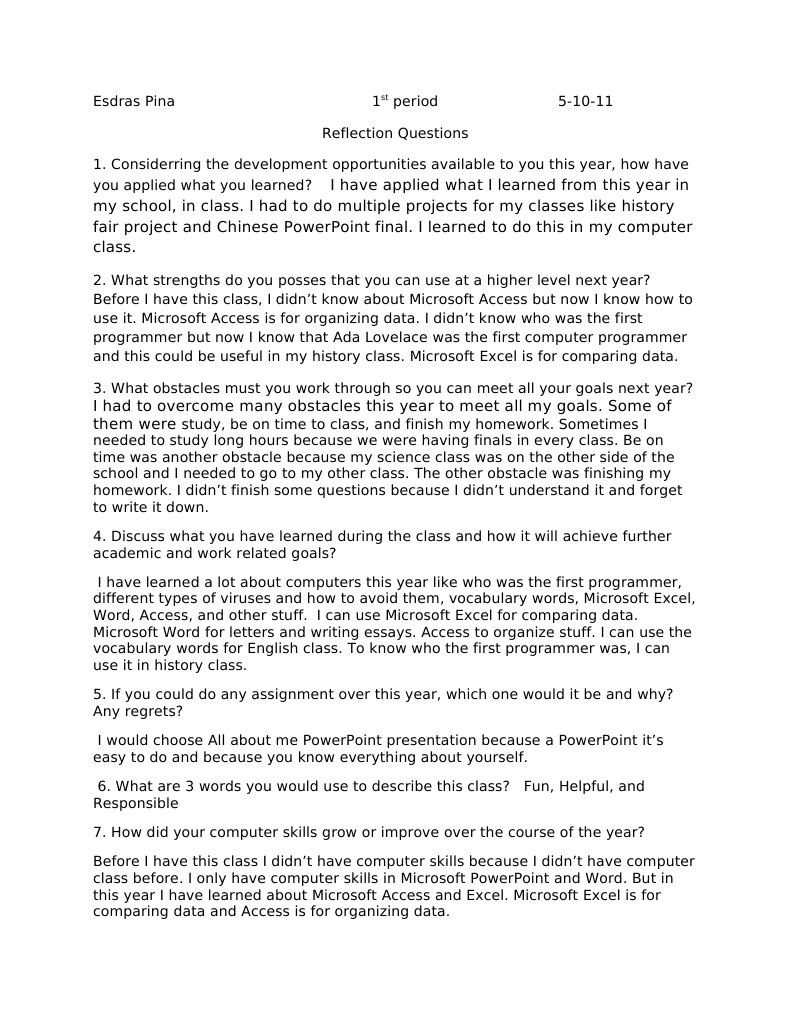 Reflection Questions | PDF | Programmer | Microsoft Access