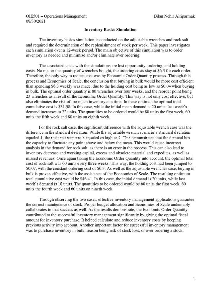 Inventory Basics Simulation Report | PDF | Inventory | Economies Of Scale