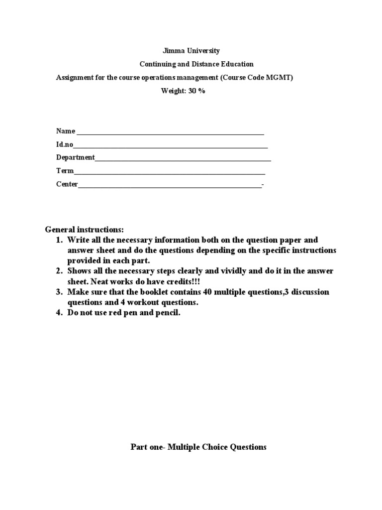 MGMT 432 - Operations Management Assignment | PDF | Operations ...