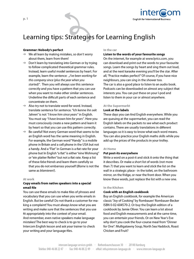Tips For Learning - Strategies - ENGLISH | PDF | English Language ...