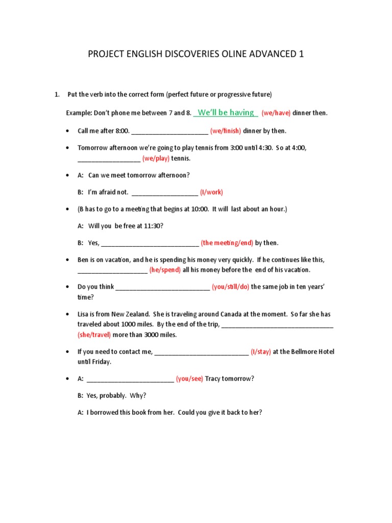 Project English Discoveries Oline Advanced 1: - We'll Be Having | PDF ...