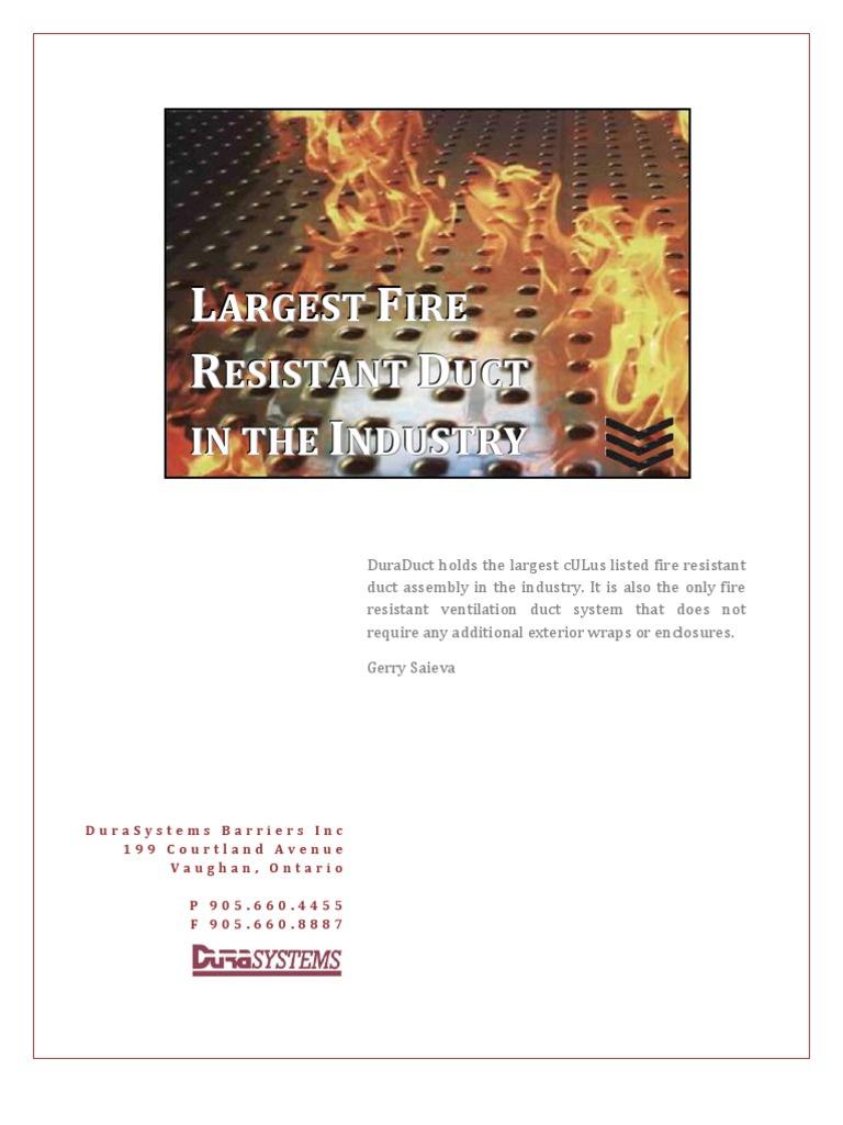 DuraSystems - Largest Fire Resistant Duct in The Industry | PDF | Duct ...