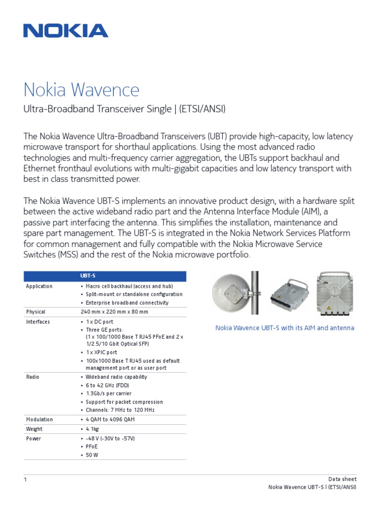 Nokia Wavence: Ultra-Broadband Transceiver Single - (ETSI/ANSI ...