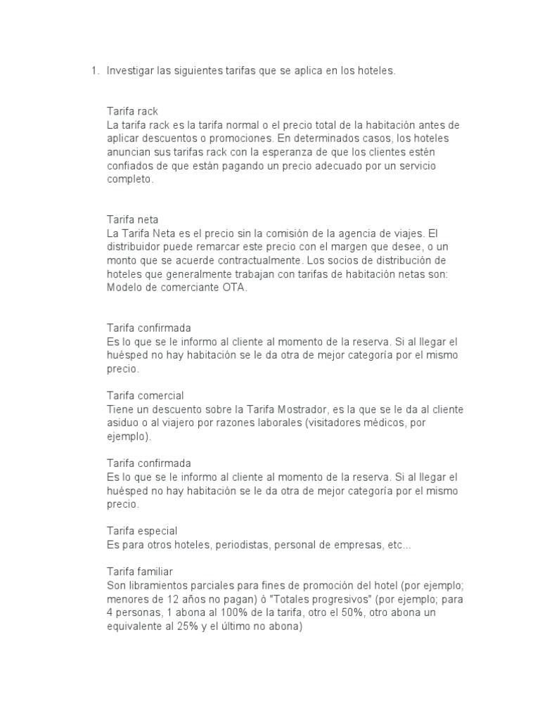 Tarifas y Planes de Alojamiento en Hoteles | PDF | Hotel | Alimentos