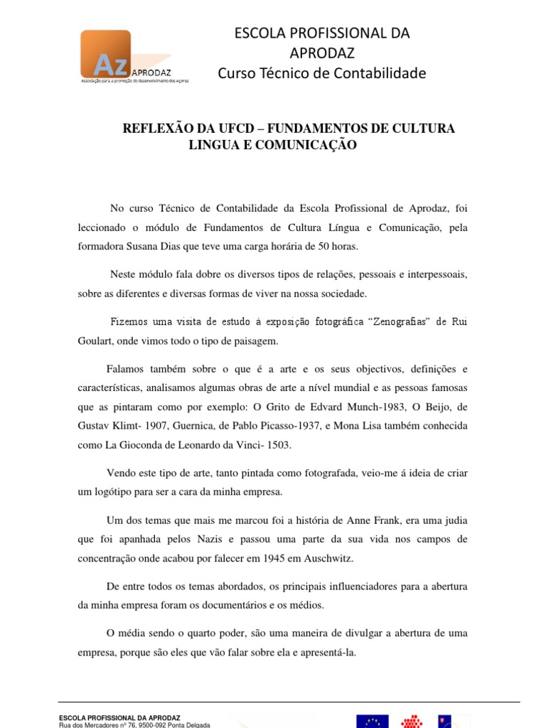 REFLEXÃO DA UFCD – FUNDAMENTOS DE CULTURA LINGUA E COMUNICAÇÃO ...