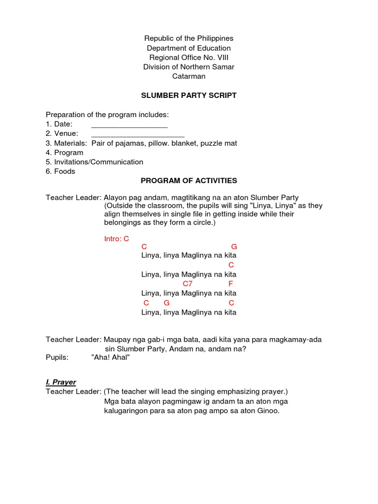 Slumber Party Script Song Lyrics With Chords | PDF