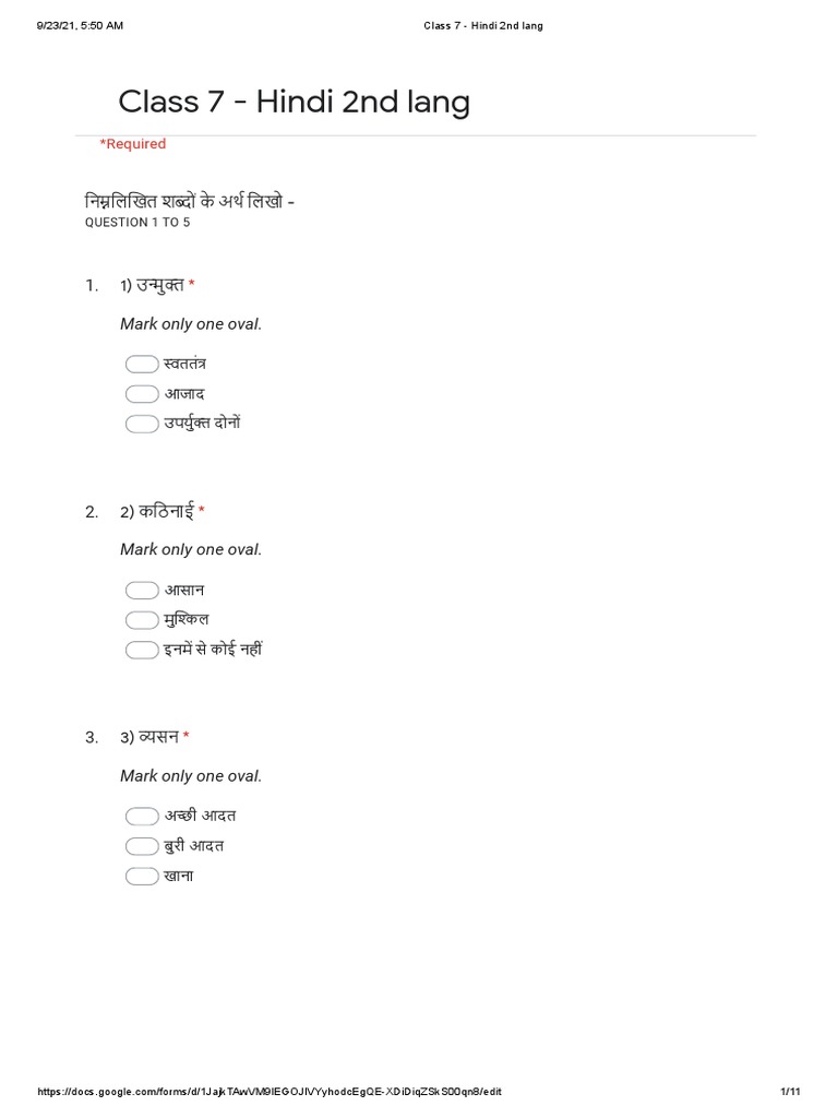 Class 7 - Hindi 2nd Lang | PDF