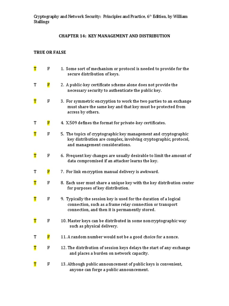Chapter 14: Key Management and Distribution | PDF | Public Key ...