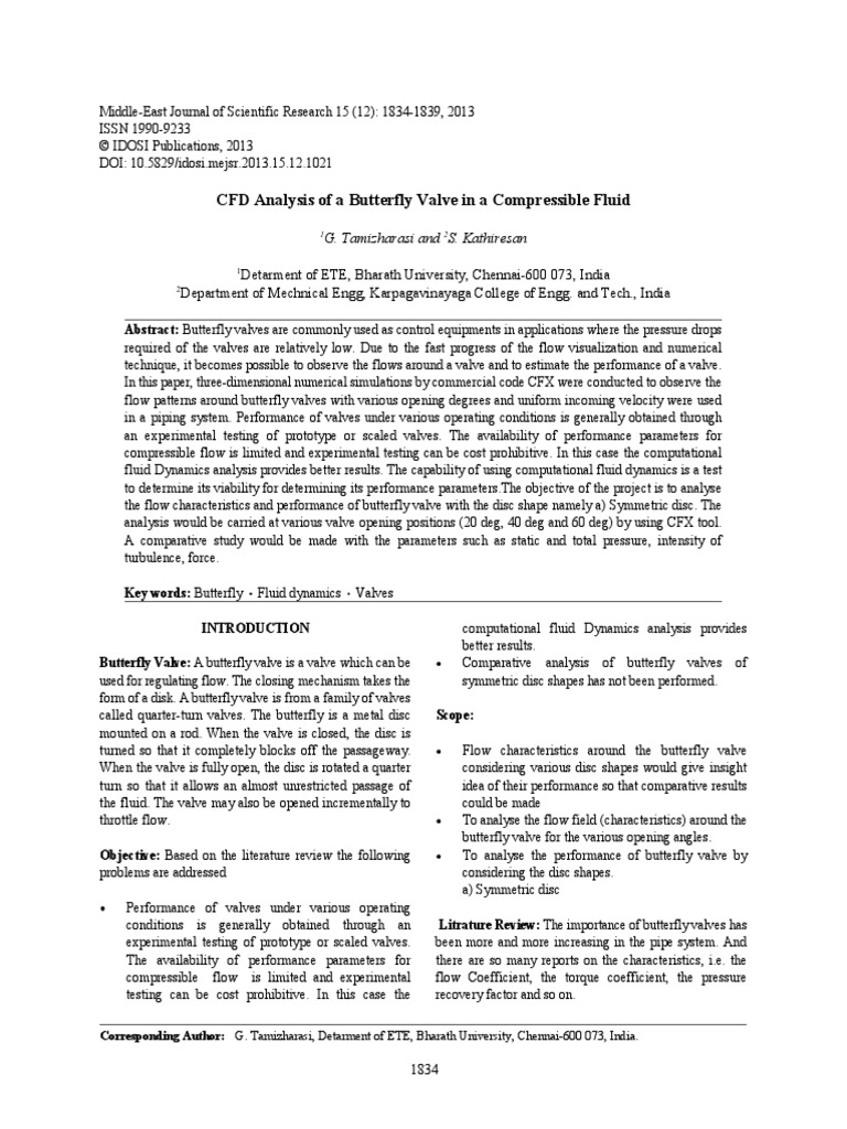 CFD Analysis of A Butterfly Valve in A Compressible Fluid | PDF ...