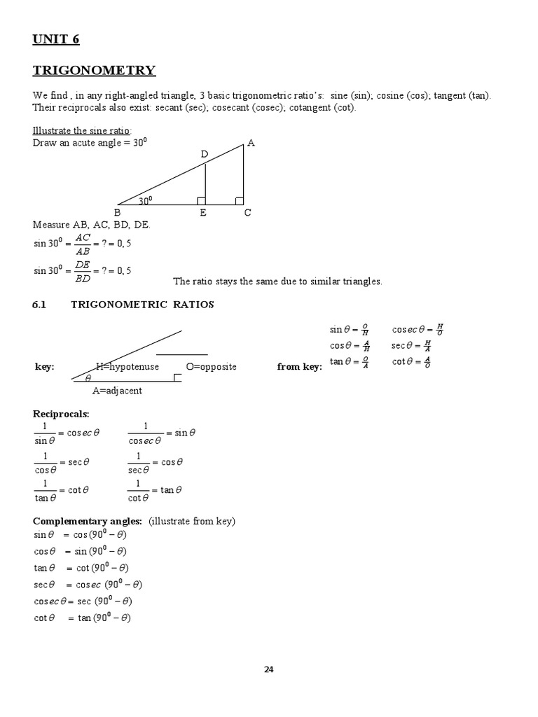 Unit 6 Trigonometry: AC AB DE BD | PDF | Trigonometric Functions | Sine
