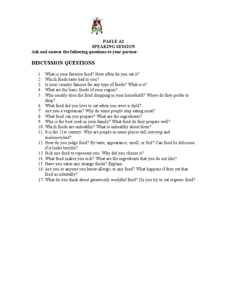 Discussion Questions Food | PDF