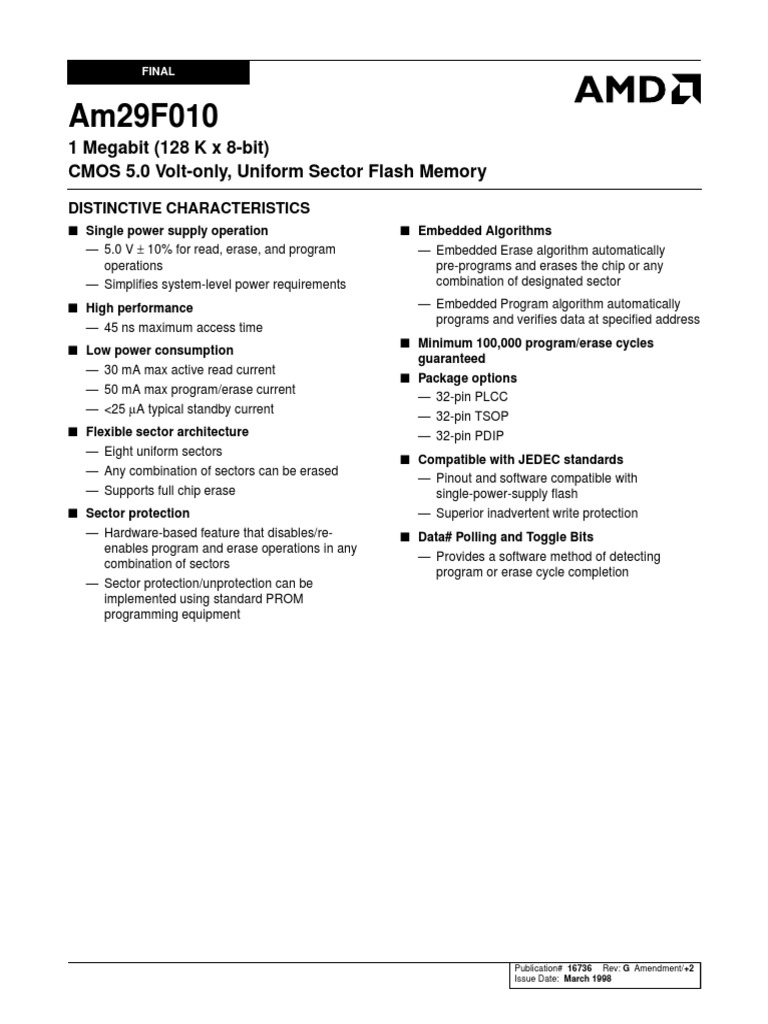 Datasheet 29F010 | PDF | Flash Memory | Input/Output