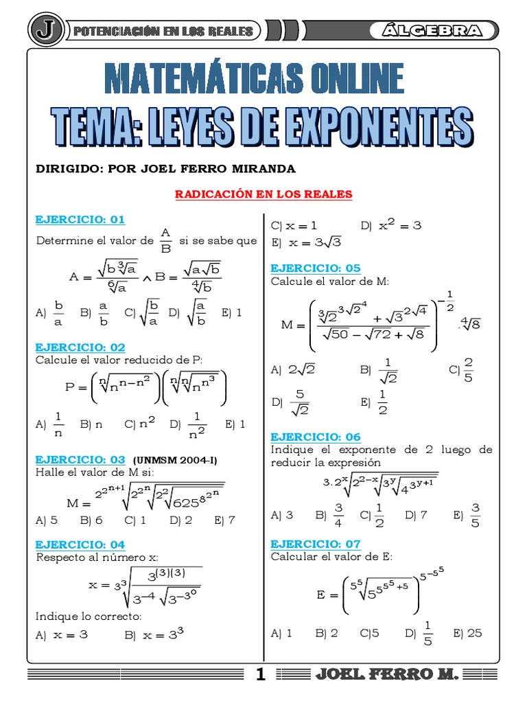 Ficha - 2 - Leyes de Exponentes | PDF
