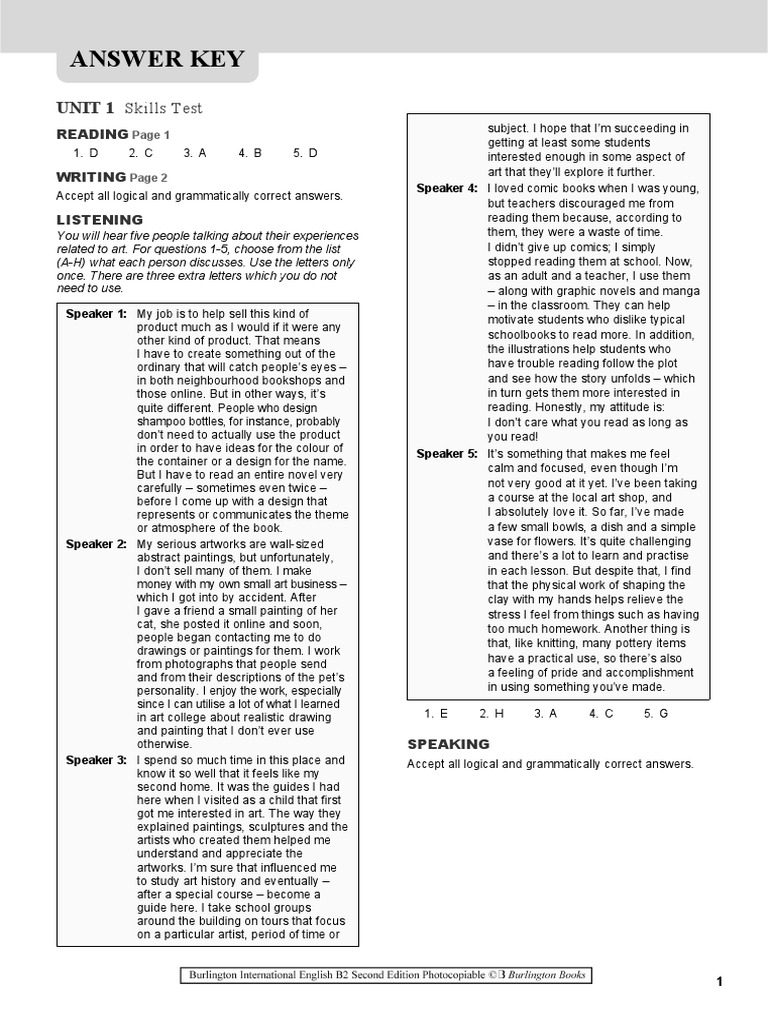 Answer Key: Unit 1 | PDF | Paintings