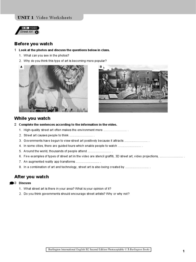 Unit 1: Video Worksheets | PDF | Street Art