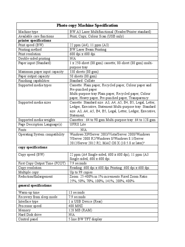 Photo Copy Machine Cannon Specification | PDF | Printer (Computing) | Computer Science