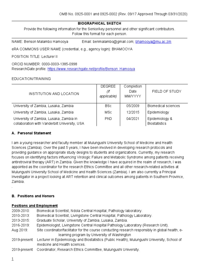 Bhamooya@mu - Ac.zm: Biographical Sketch | PDF | Management Of Hiv/Aids ...