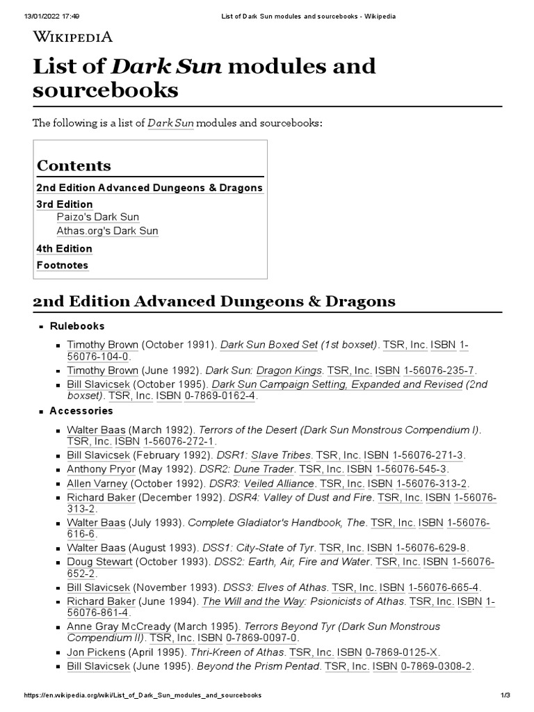 Dark Sun Series - Product List | PDF | Dungeons & Dragons | Tsr, Inc.