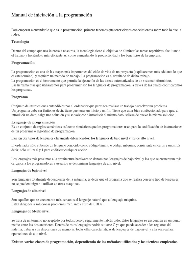 Guía Básica de Programación y Lenguajes | PDF | Lenguaje de ...