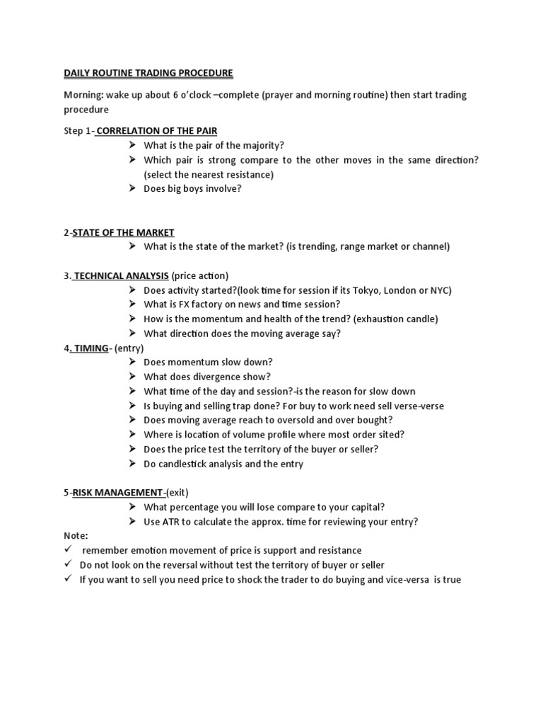 Daily Routine Trading Procedure | PDF | Career & Growth | Business