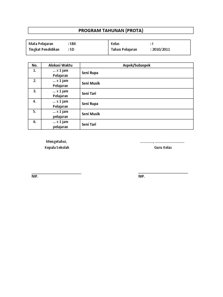Prota SBK Kelas 1 | PDF