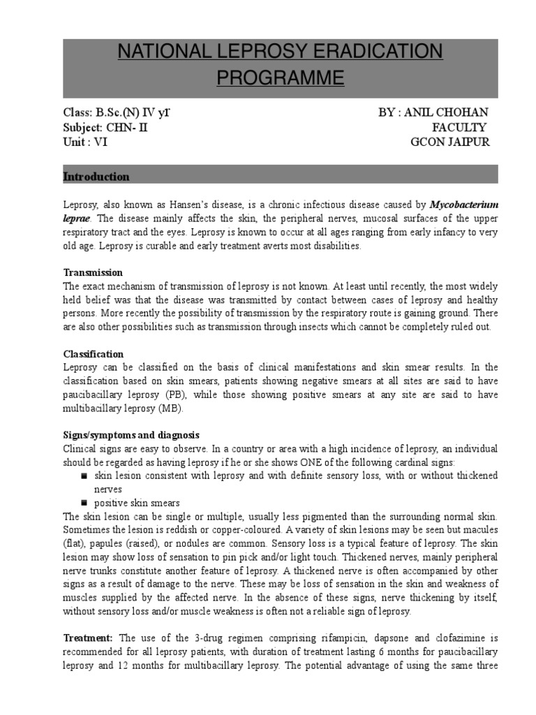 NLEP-Bsc NSG pt-IV | PDF | Leprosy | Epidemiology