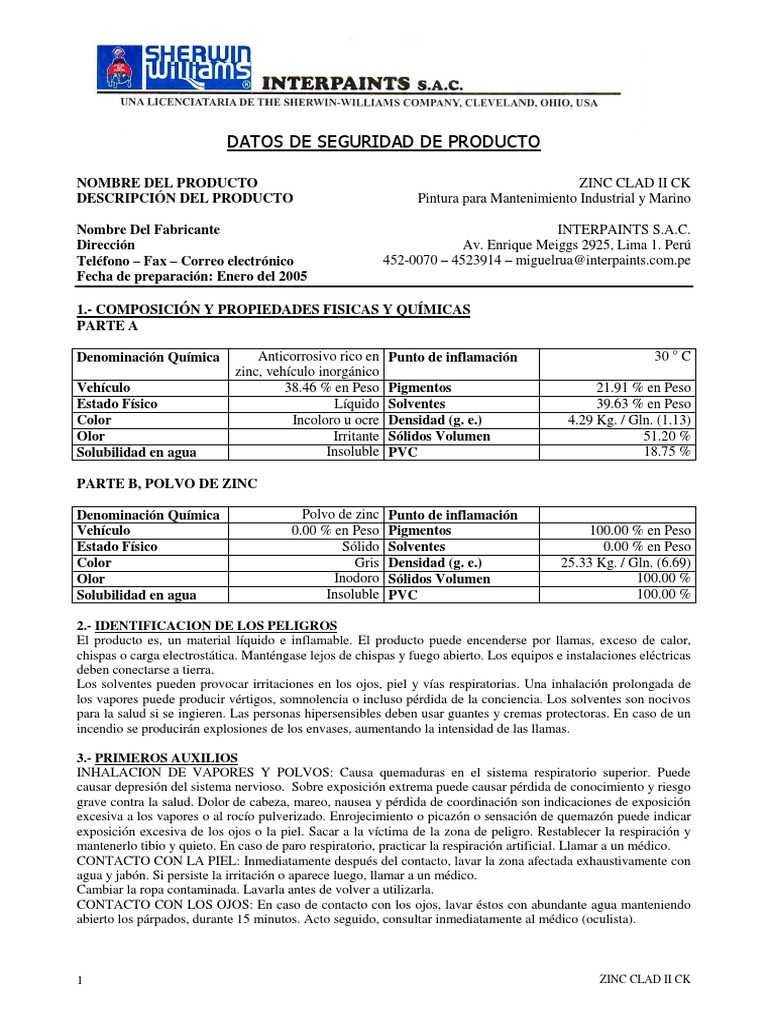 Seguridad-Zinc Clad II CK | PDF | Agua | Toxicidad