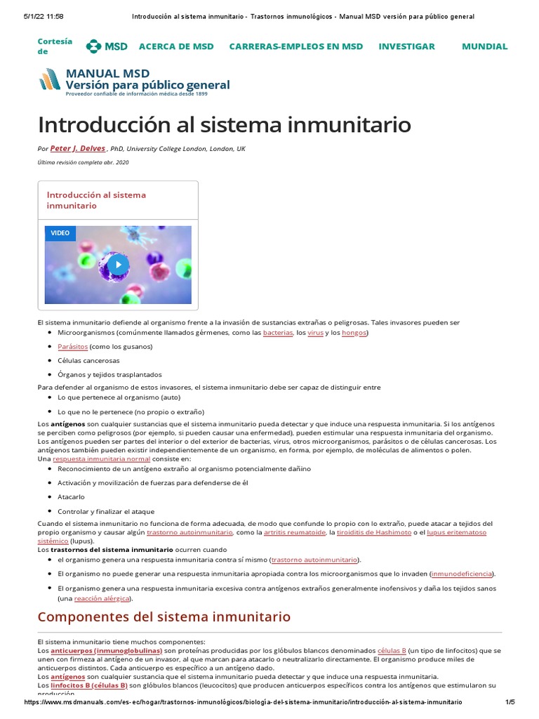 Introducción Al Sistema Inmunitario - Trastornos Inmunológicos - Manual MSD Versión para Público ...