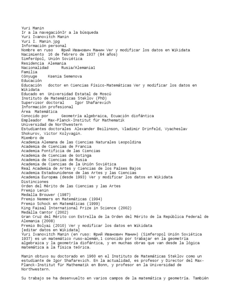 Yuri Manin | PDF | Matemáticas