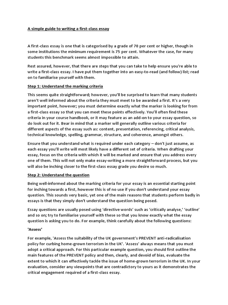 Guide to Writing a First-Class Essay | PDF | Essays | Critical Thinking