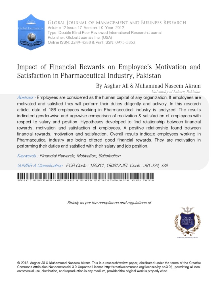 Impact of Financial Rewards On Employee's Motivation and Satisfaction ...