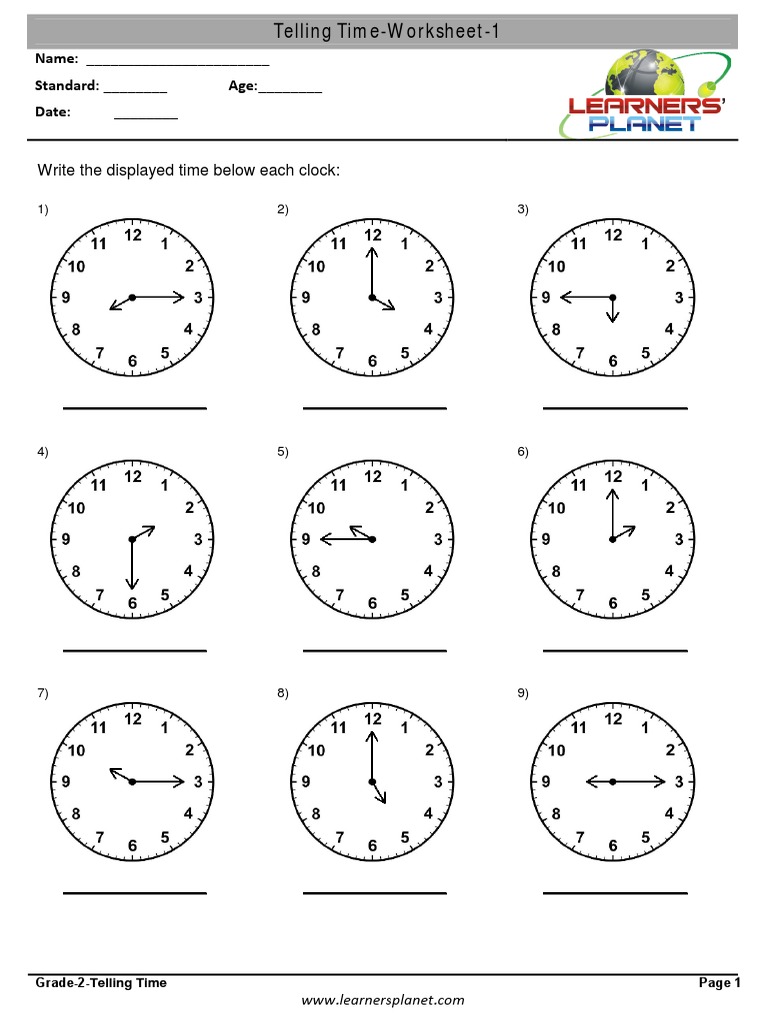 Grade 2 Telling Time Worksheets | PDF