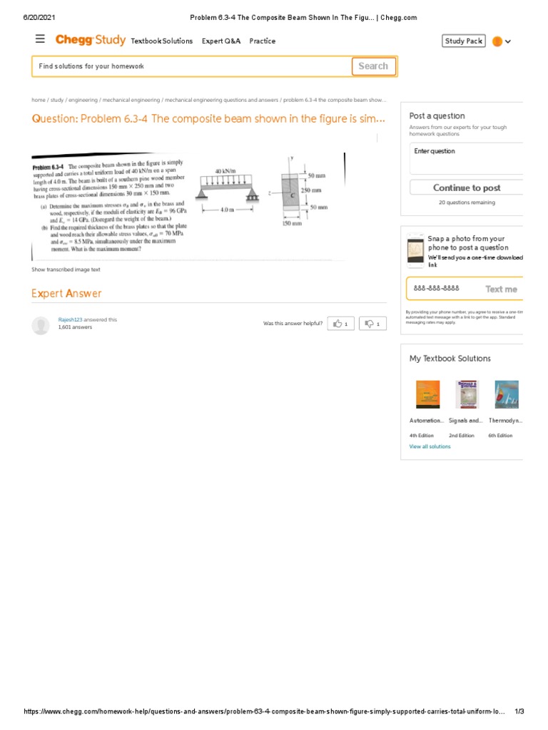 Problem 6.3-4 The Composite Beam Shown in The Figu... | PDF | Beam (Structure) | Computing