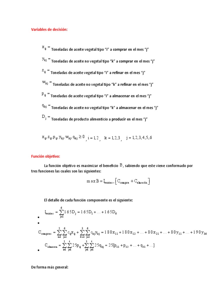 Variables de Decisión | PDF | Álgebra | Matemáticas