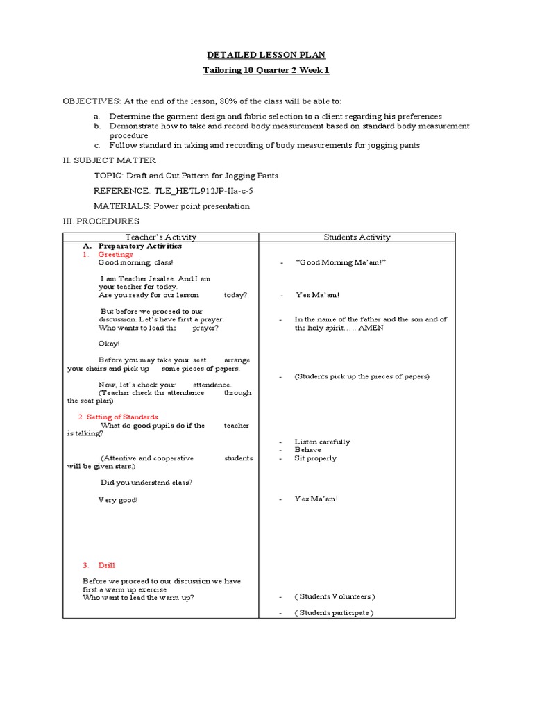 LESSON PLAN - Draft and Cut | PDF