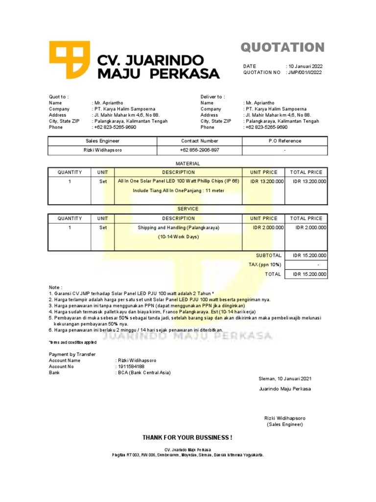 Quotation / Format Penawaran Barang | PDF