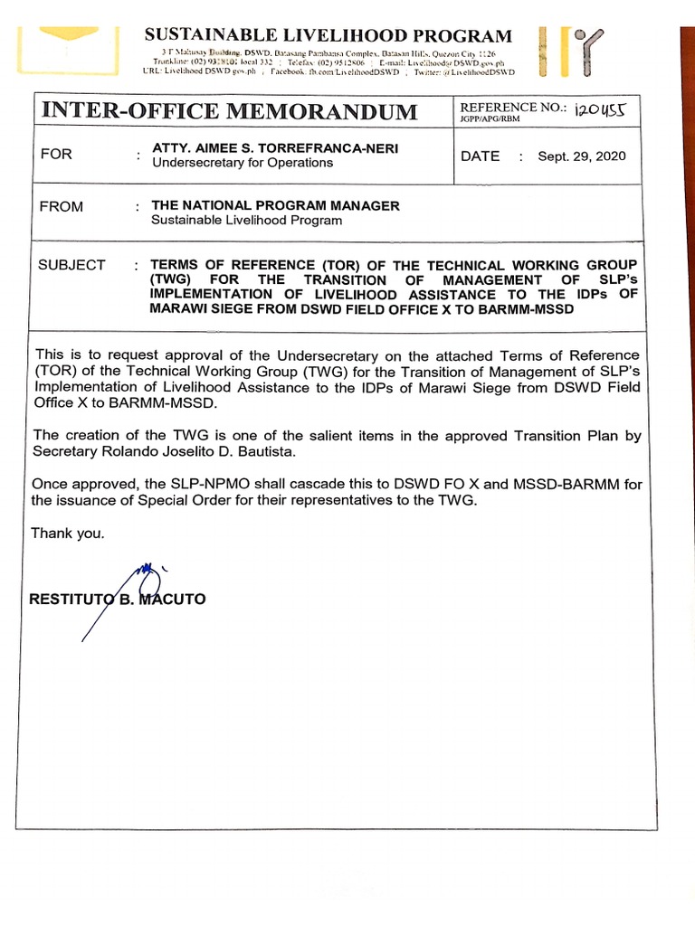 Approved Terms of Reference (TOR) For The Technical Working Group On ...